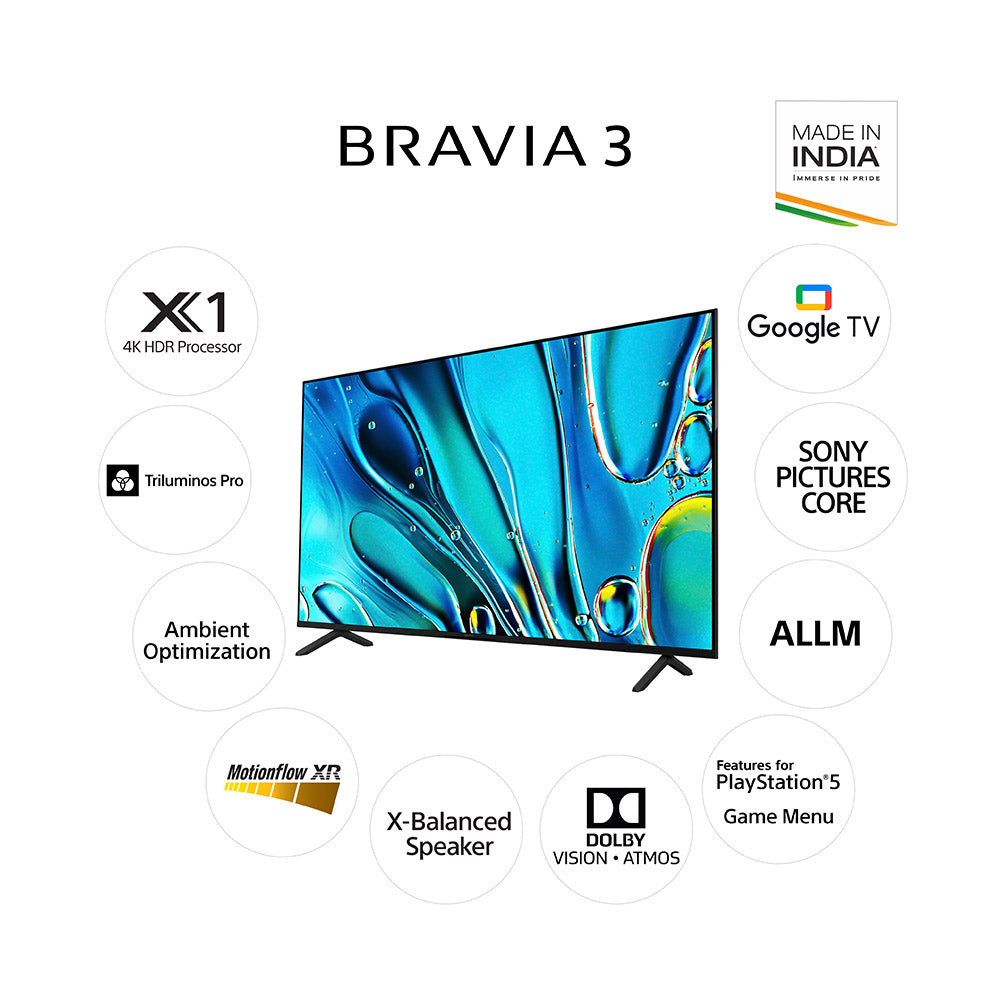 Sony 139 cm (55) BRAVIA 3 4K Ultra HD Smart LED Google TV K-55S30 (Bla